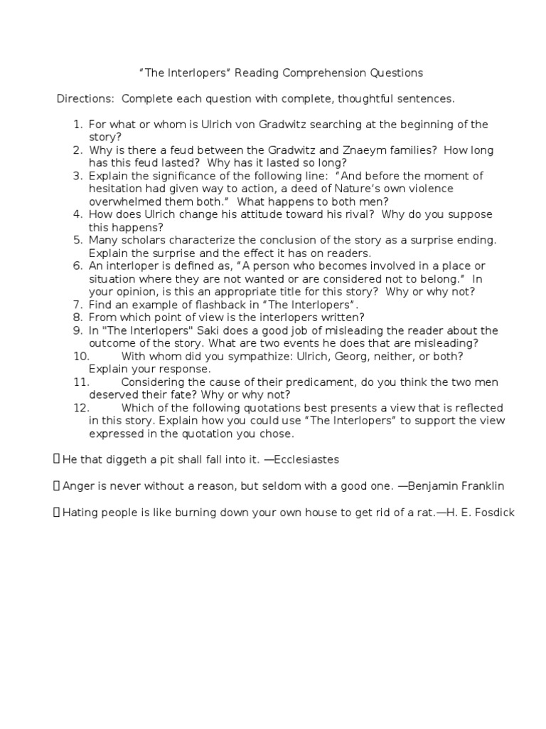 The Interlopers - Comprehension Questions | PDF