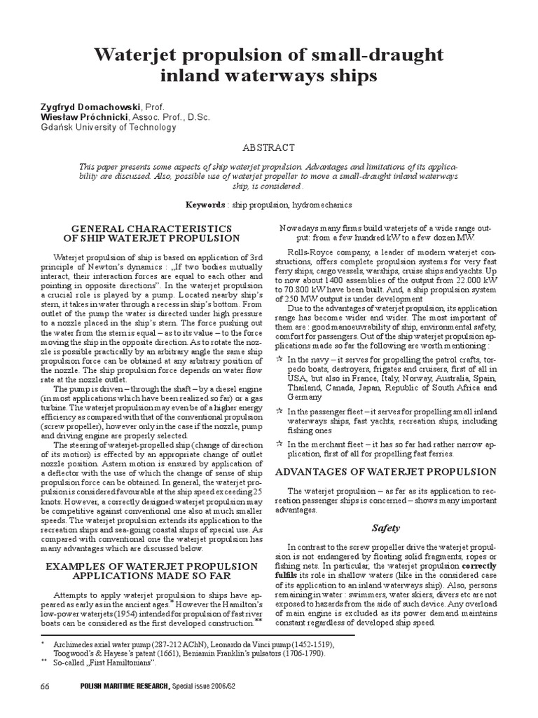 Waterjet Propulsion for Inland Ships | PDF | Ships | Propeller