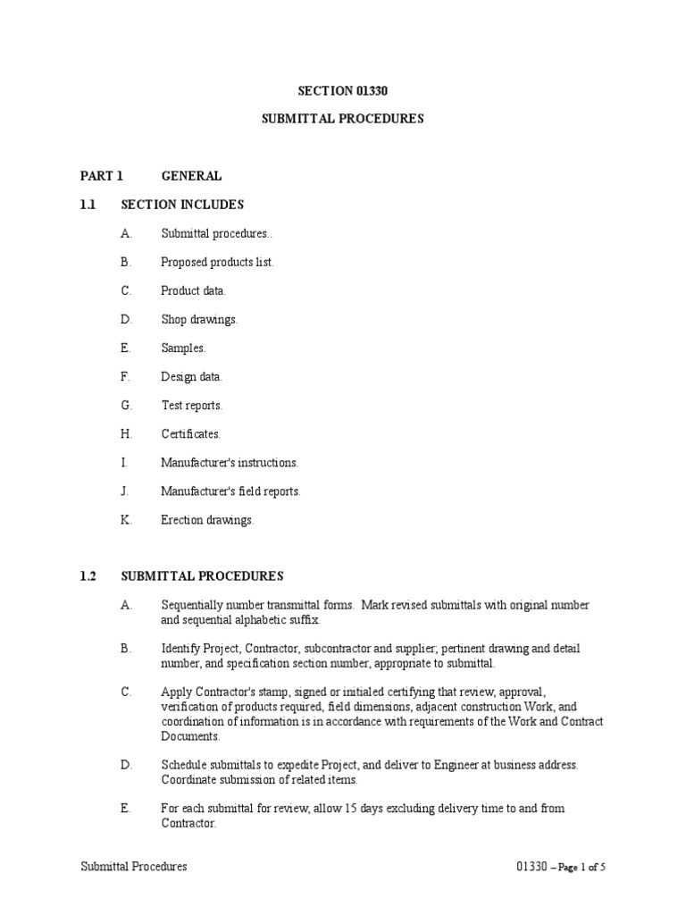 SECTION 01330 Submittal Procedures: - Page 1 of 5 | PDF | Specification ...