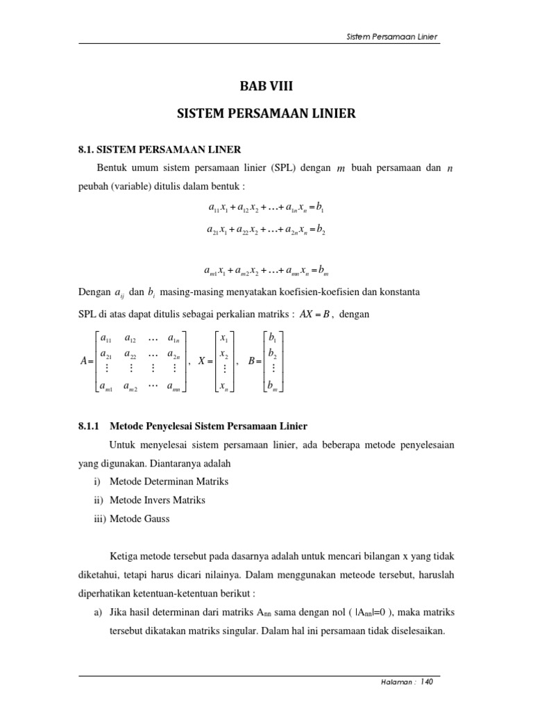 Pertemuan 13 Sistem Persamaan Linear PDF | PDF