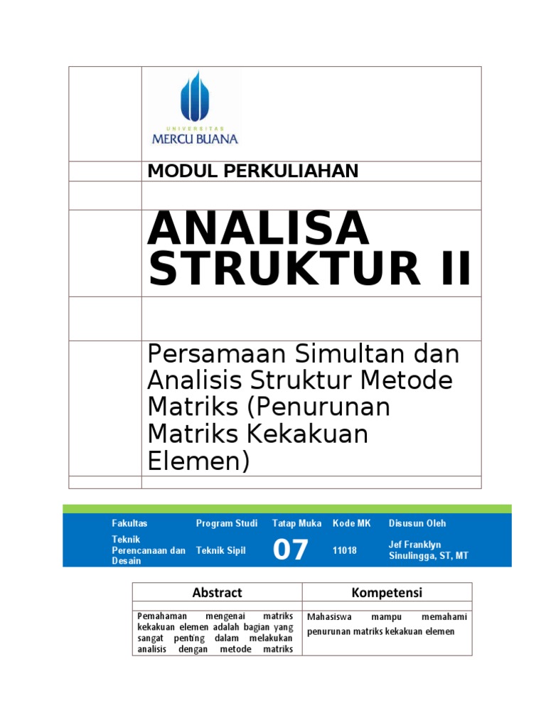 Modul Analisa Struktur 2 (TM7) - Persamaan Simultan Dan Analisis ...