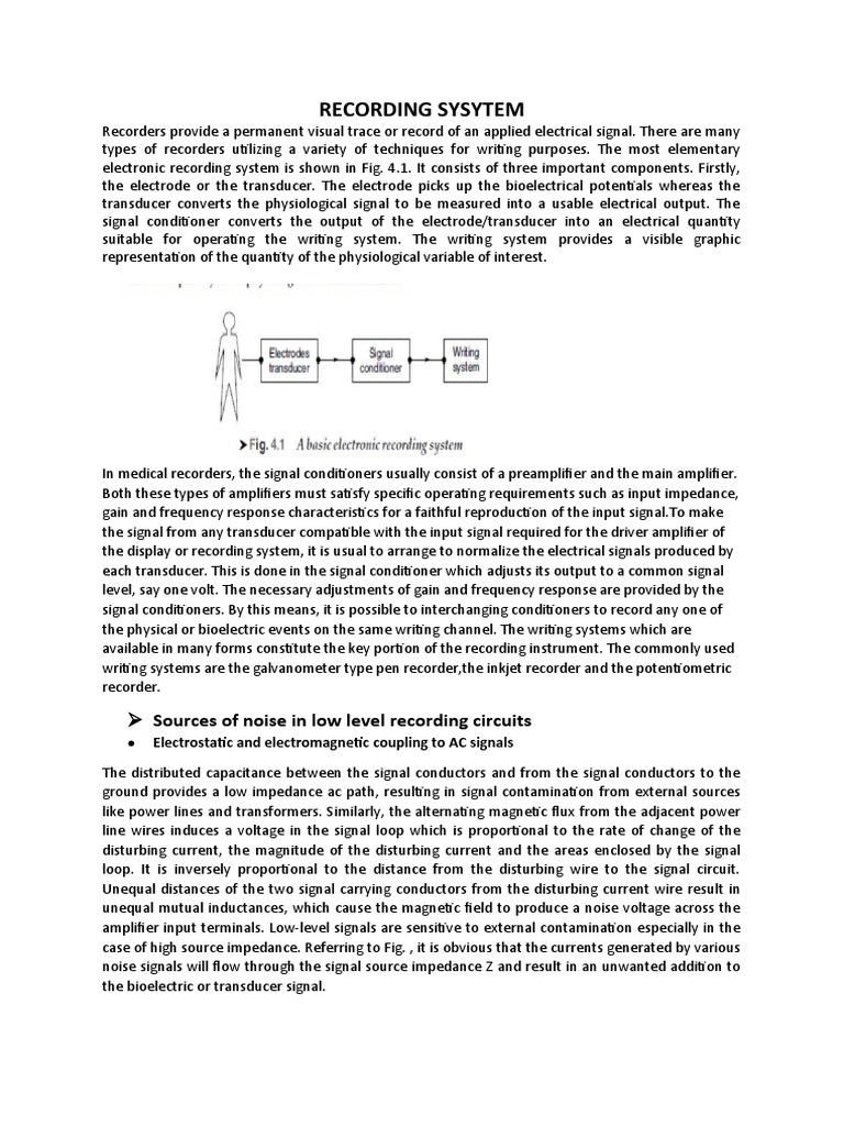 Recording Sysytem: Sources of Noise in Low Level Recording Circuits ...