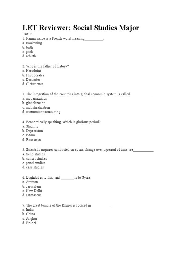 LET Reviewer for Social Studies Major | PDF | Economies