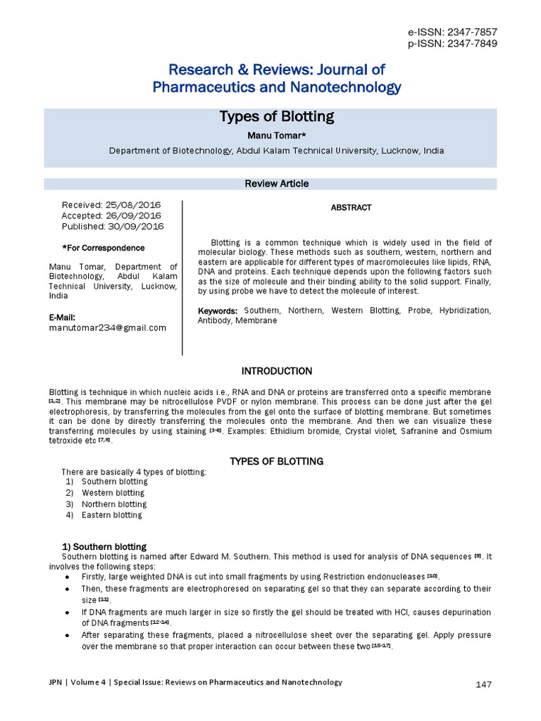 Types of Blotting | Download Free PDF | Blot (Biology) | Western Blot