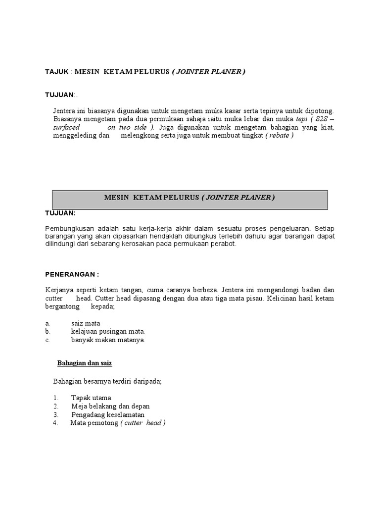 Fungsi dan Penggunaan Mesin Ketam Kayu | PDF