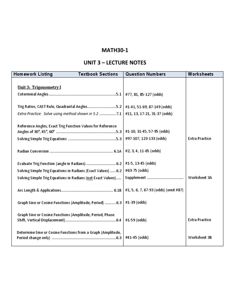MATH30-1 Unit 3 - Lecture Notes: Homework Listing Textbook Sections ...