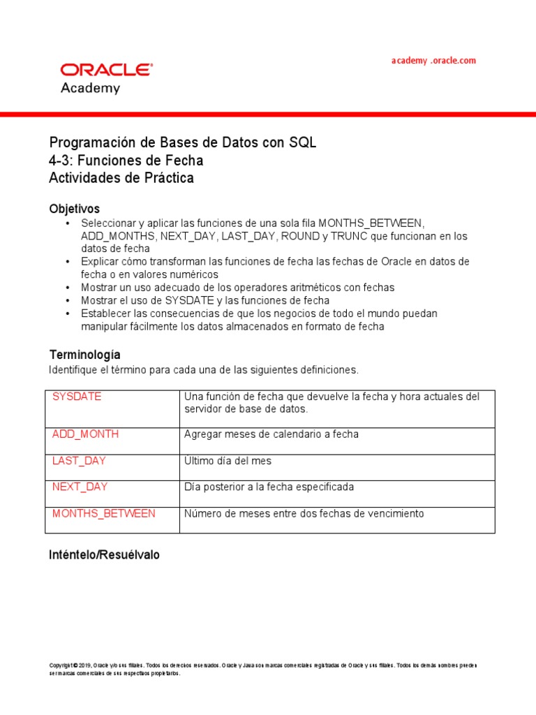 DP 4 3 Practice Esp | PDF | SQL | Oracle Corporation