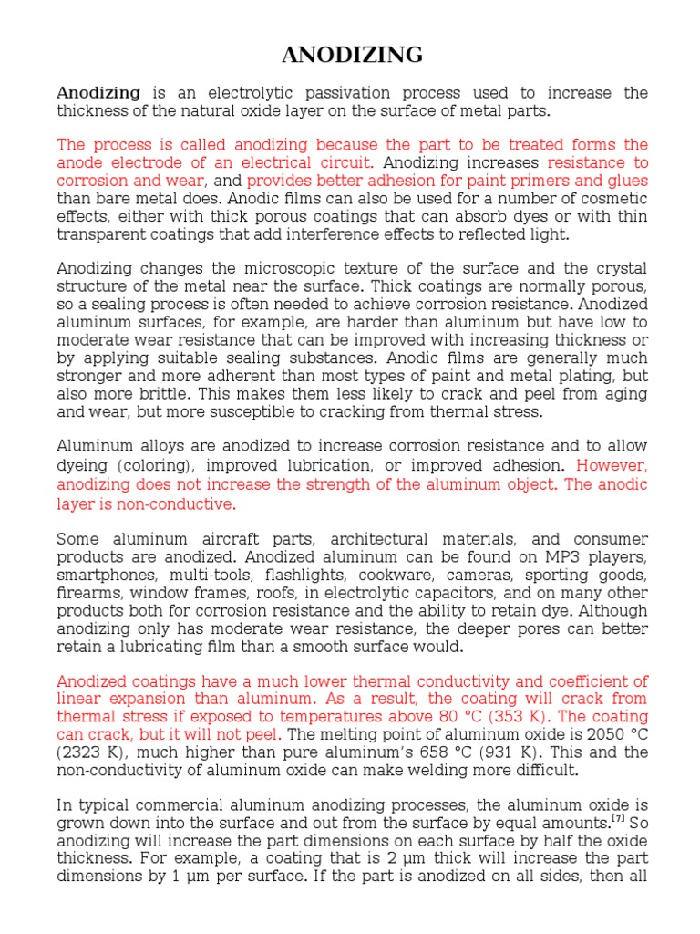 Anodizing: Anodizing Is An Electrolytic Passivation Process Used To ...