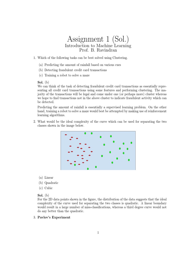 Assignment 1 (Sol.) : Introduction To Machine Learning Prof. B. Ravindran | PDF | Machine ...