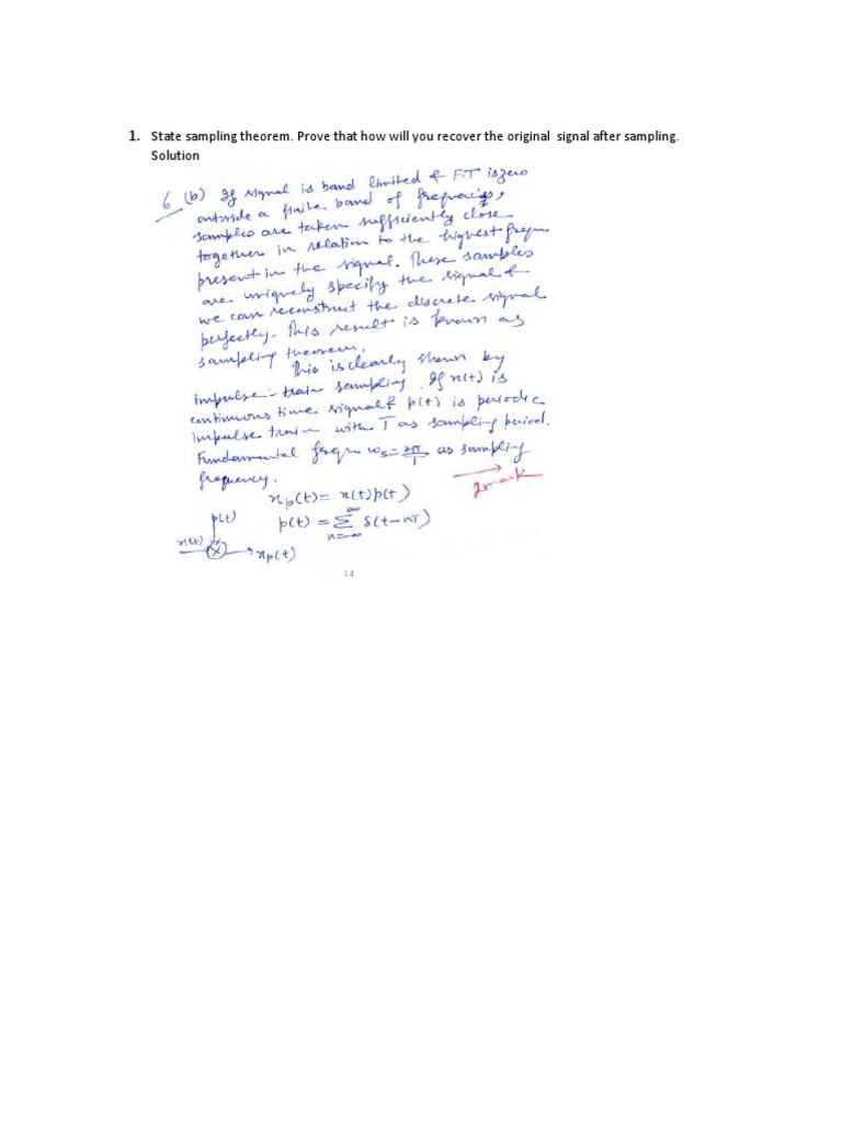 State Sampling Theorem. Prove That How Will You Recover The Original ...