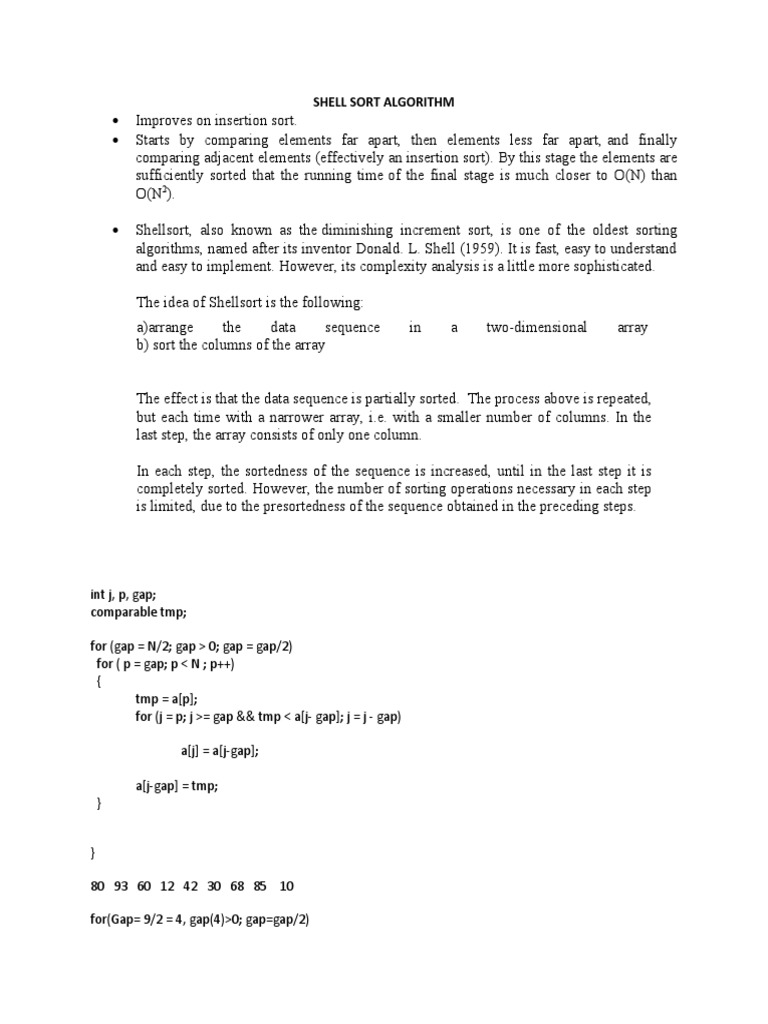 Shell Sort Algorithm | PDF