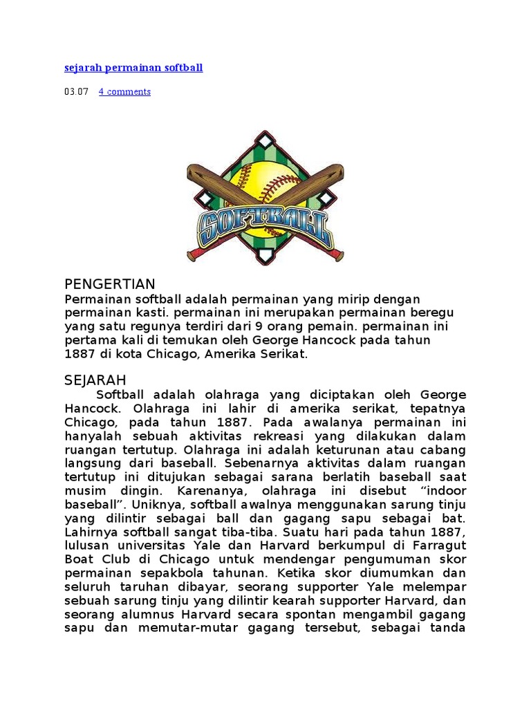 Sejarah Permainan Softball | PDF