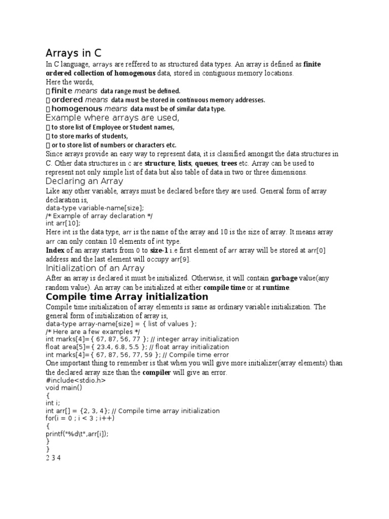 Arrays in C: Example Where Arrays Are Used | PDF | Matrix (Mathematics ...