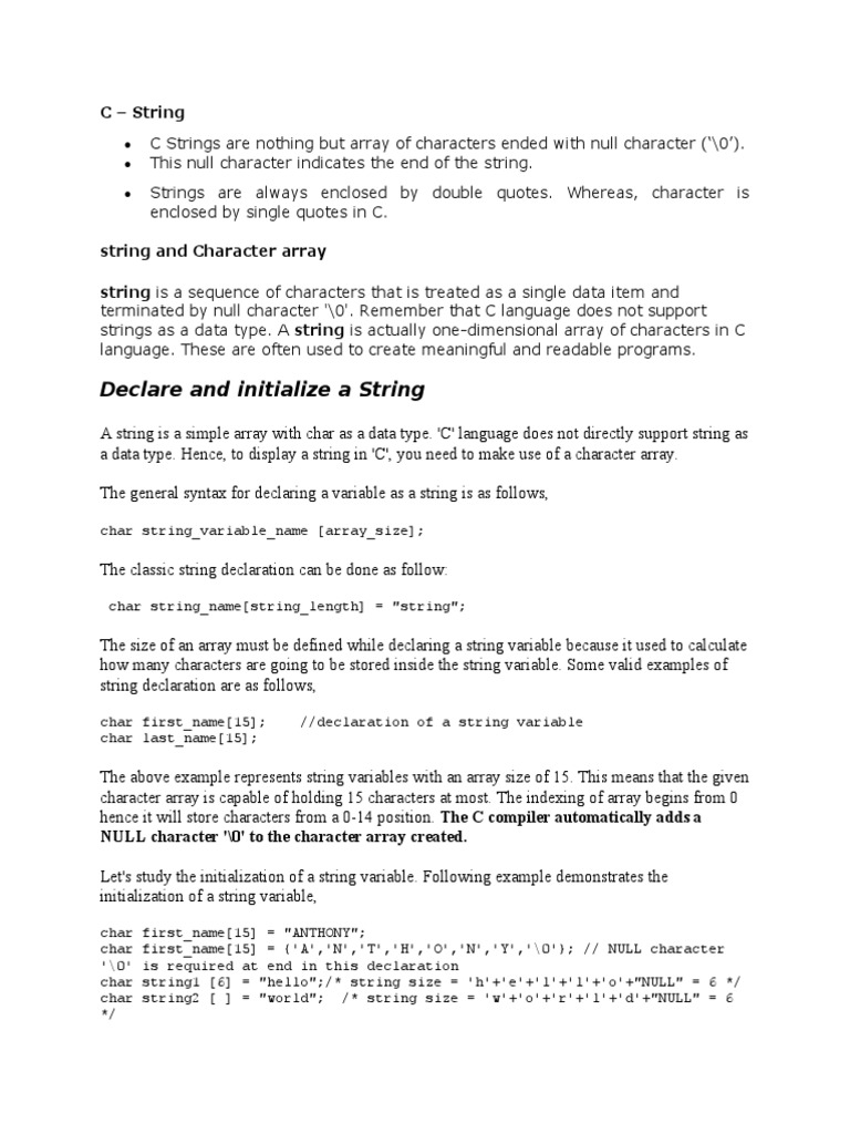 C String Functions and Their Uses | PDF | Array Data Type | String ...