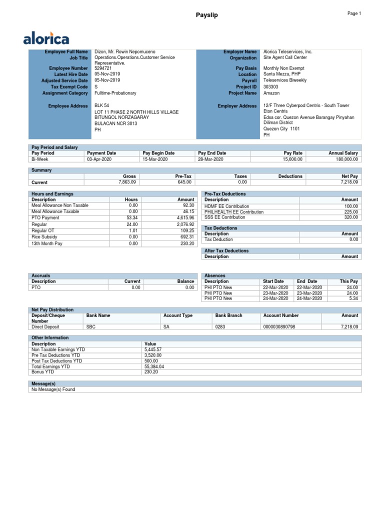 Payslip | PDF | Paycheck | Tax Deduction