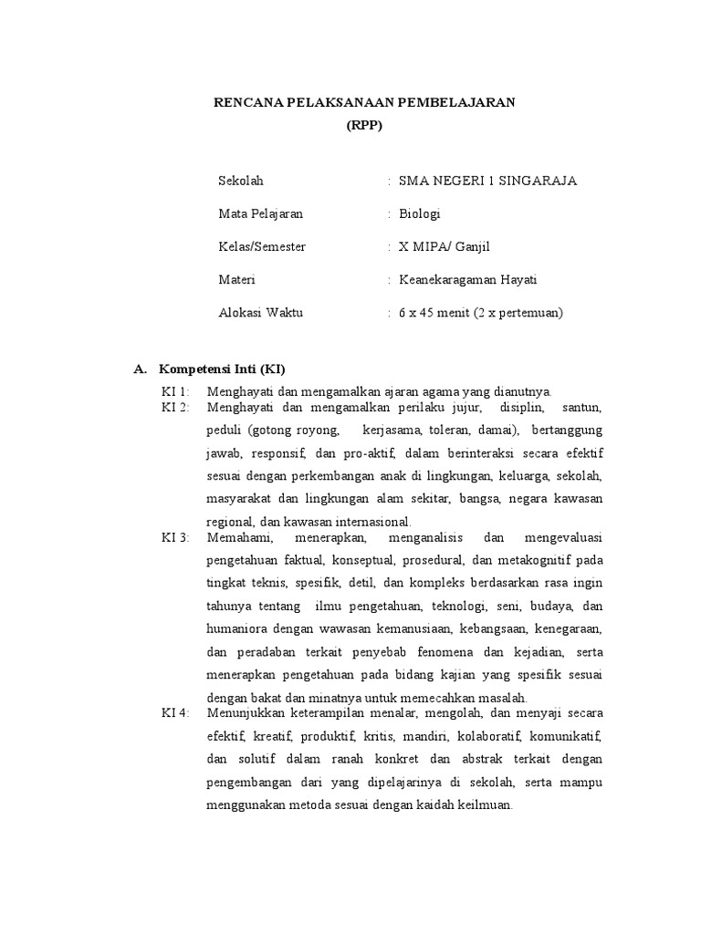 RPP Keanekaragaman Hayati | PDF