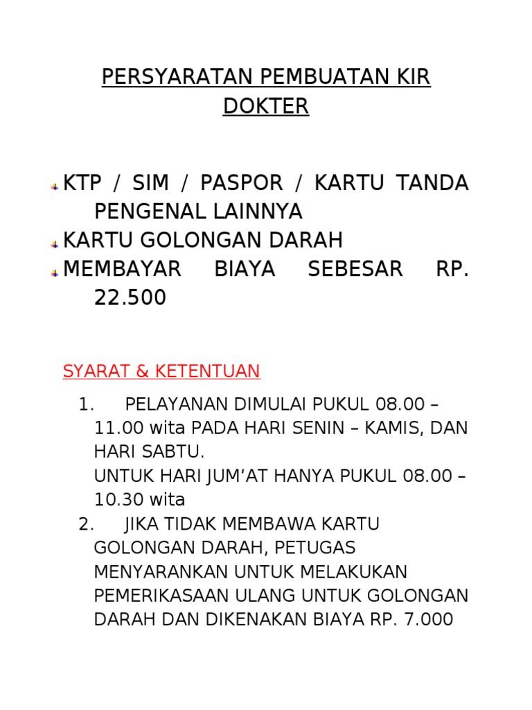 Persyaratan Pembuatan Kir Dokter | PDF