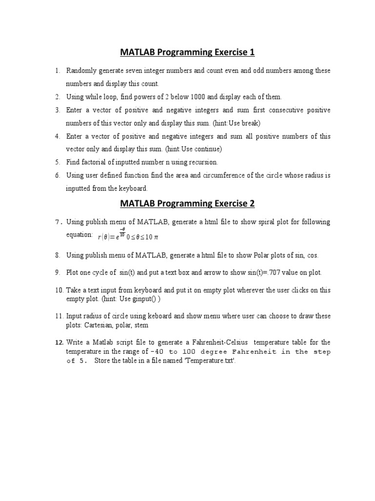MATLAB - Programming Excercise - 1 - and - 2 | PDF