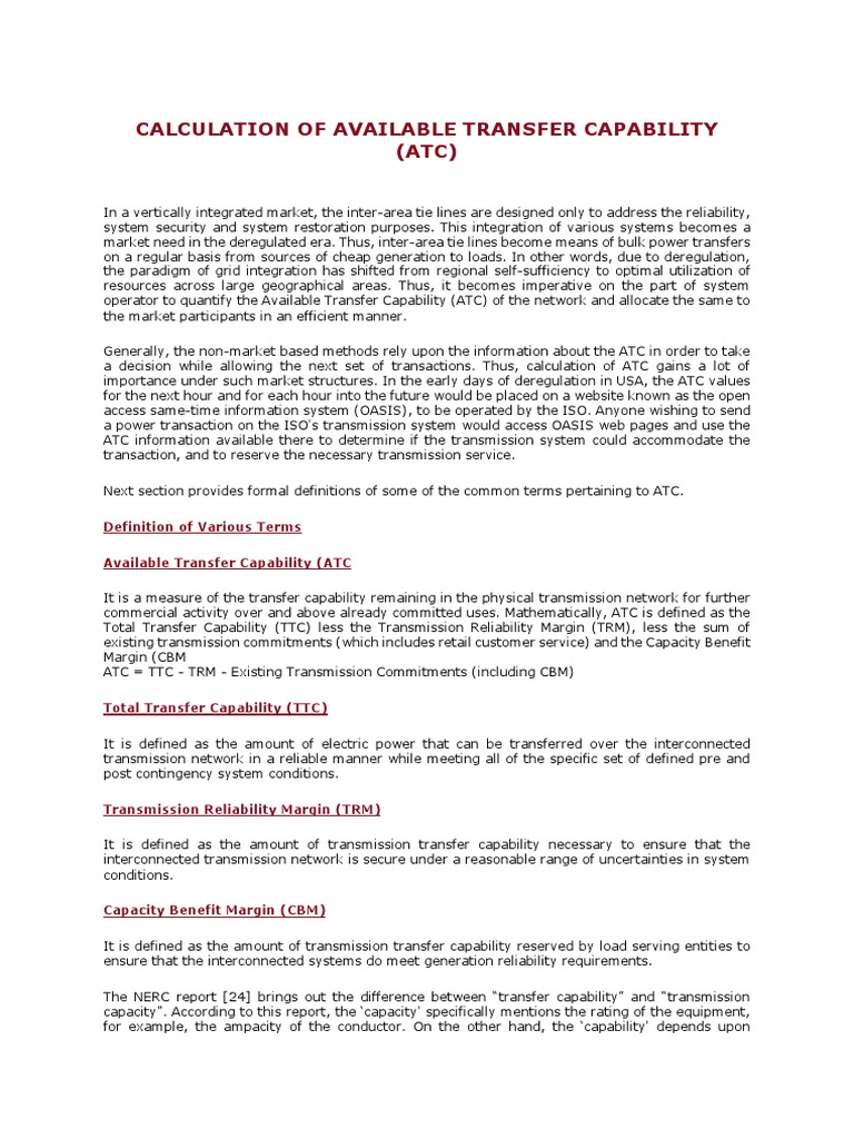 Calculation of Available Transfer Capability | PDF | Electric Power ...