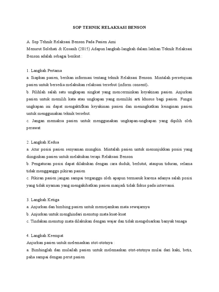 Sop Tehnik Relaksasi Benson | PDF | Kesehatan Holistik