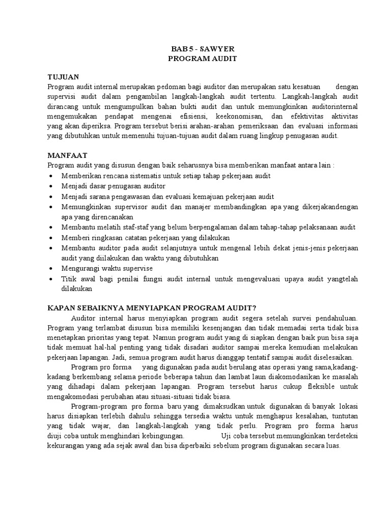 Audit Program - Sawyer | PDF