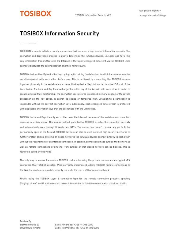Tosibox Information Security en | PDF | Encryption | Computer Network