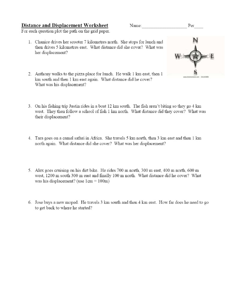 Distance and Displacement Worksheet 1 | PDF