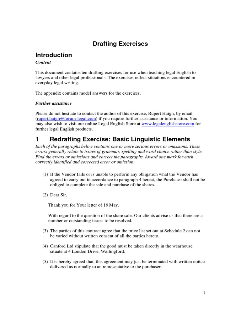 Drafting Exercises PDF | PDF | Breach Of Contract | Leasehold Estate