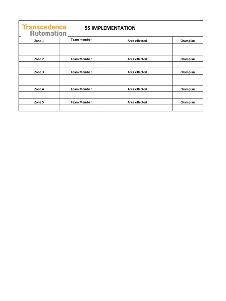 5S Implementation: Zone 1 Team Member Area Effected Champian | PDF