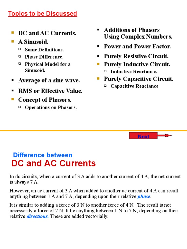 DC and AC Currents. A Sinusoid. Using Complex Numbers | PDF | Phase ...