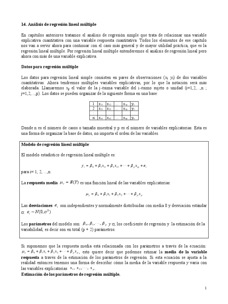 1 Regresion Multiple | PDF | Análisis de variación | Regresión lineal