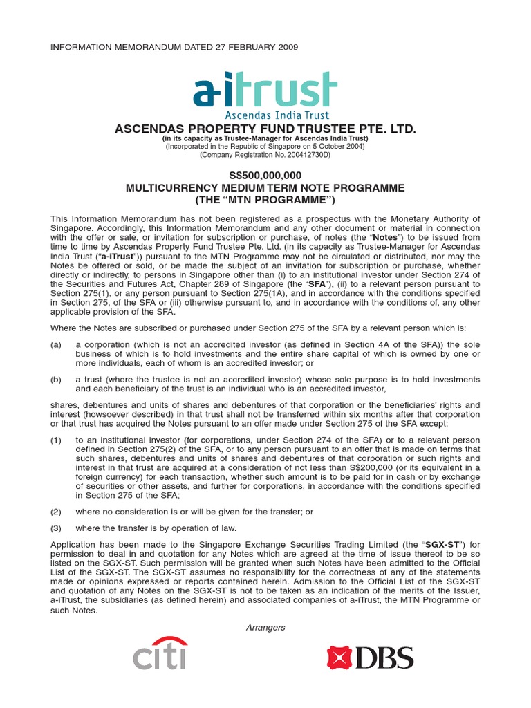 Information Memorandum | PDF | Trust Law | Securities (Finance)