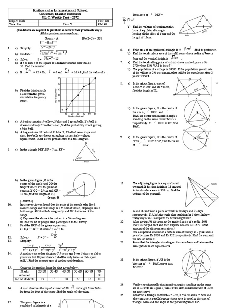 2067 SLC For 2072 Kins School | PDF | Area | Circle