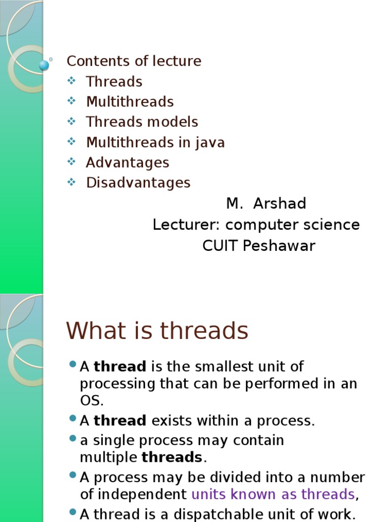 Contents Of Lecture Threads Multithreads Threads Models Multithreads In Java Advantages 
