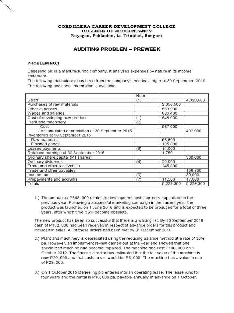 Auditing Problem - Preweek: Cordillera Career Development College ...
