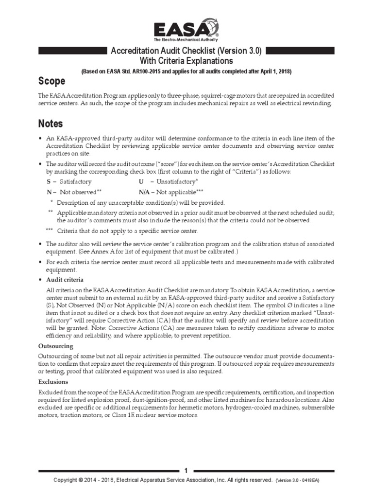 Scope Notes: Accreditation Audit Checklist (Version 3.0) With Criteria ...