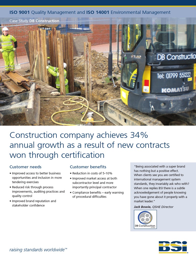 BSI ISO 9001 ISO 14001 Case Study DB Construction UK EN PDF | PDF | Iso ...
