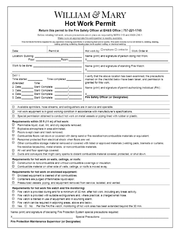 Hot Work Permit Form | PDF