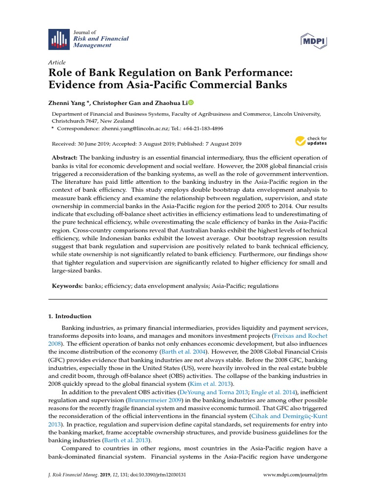 Role of Bank Regulation On Bank Performance: Evidence From Asia-Pacific ...