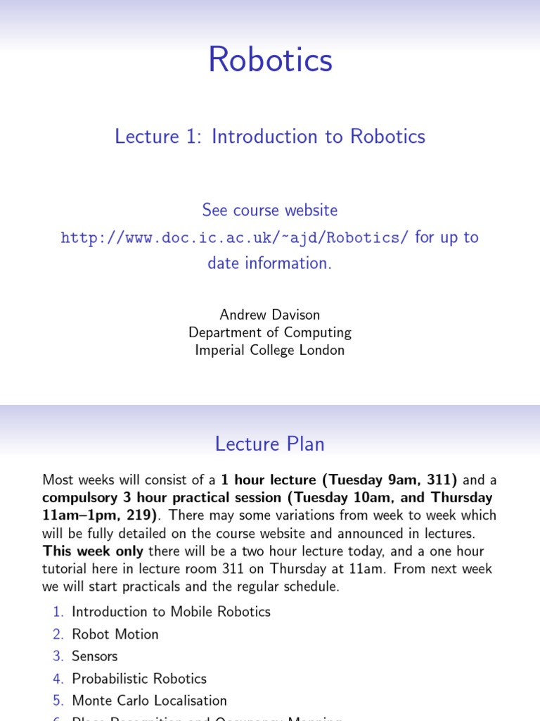 Robotics: Lecture 1: Introduction To Robotics | PDF | Robotics | Robot