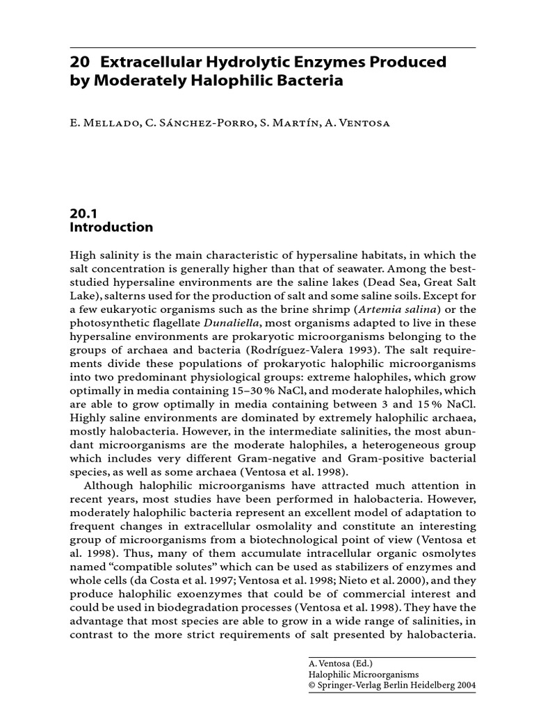 20 Extracellular Hydrolytic Enzymes Produced by Moderately Halophilic Bacteria | PDF | Molecular ...