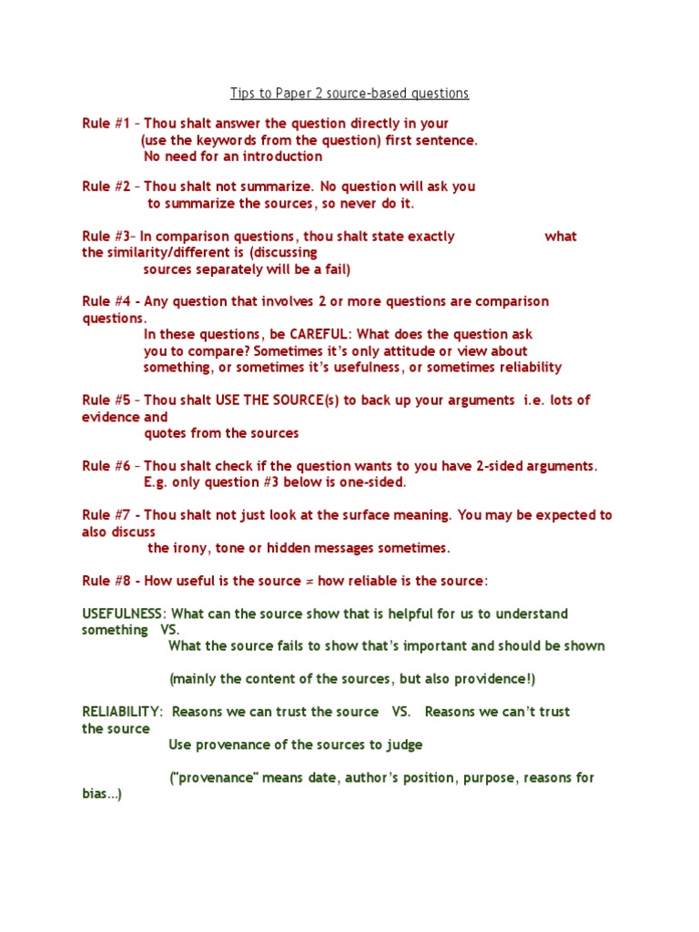 A Guide to Analyzing Source-Based Questions for Paper 2 Exams | PDF ...