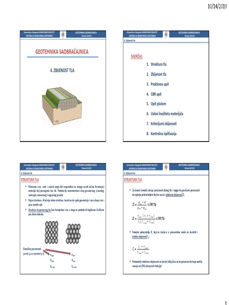 Saobraćajnice Geotehnika Ispitivanje CBR Proctor Opiti Modul Moduli PDF | PDF