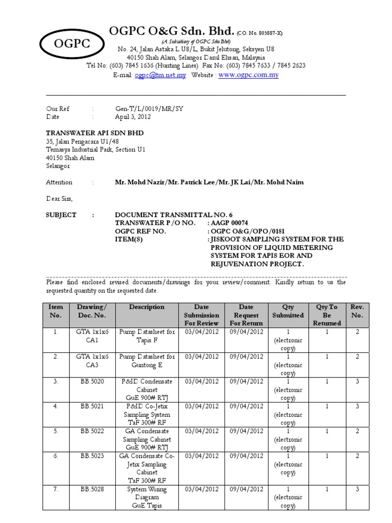 OGPC O&G Sdn. Bhd. Ogpc | PDF | Business