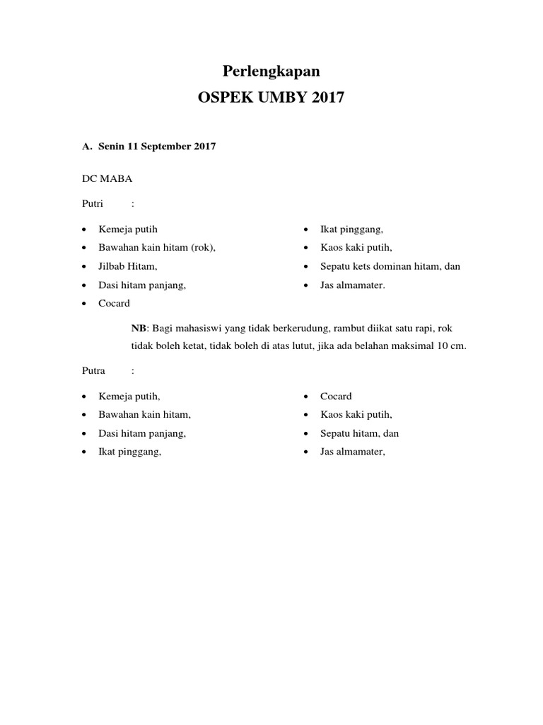 Perlengkapan Ospek Kampus 1 | PDF