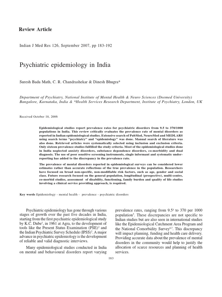 Review Article-Psychiatric Epidemiology PDF | PDF | Mental Disorder ...