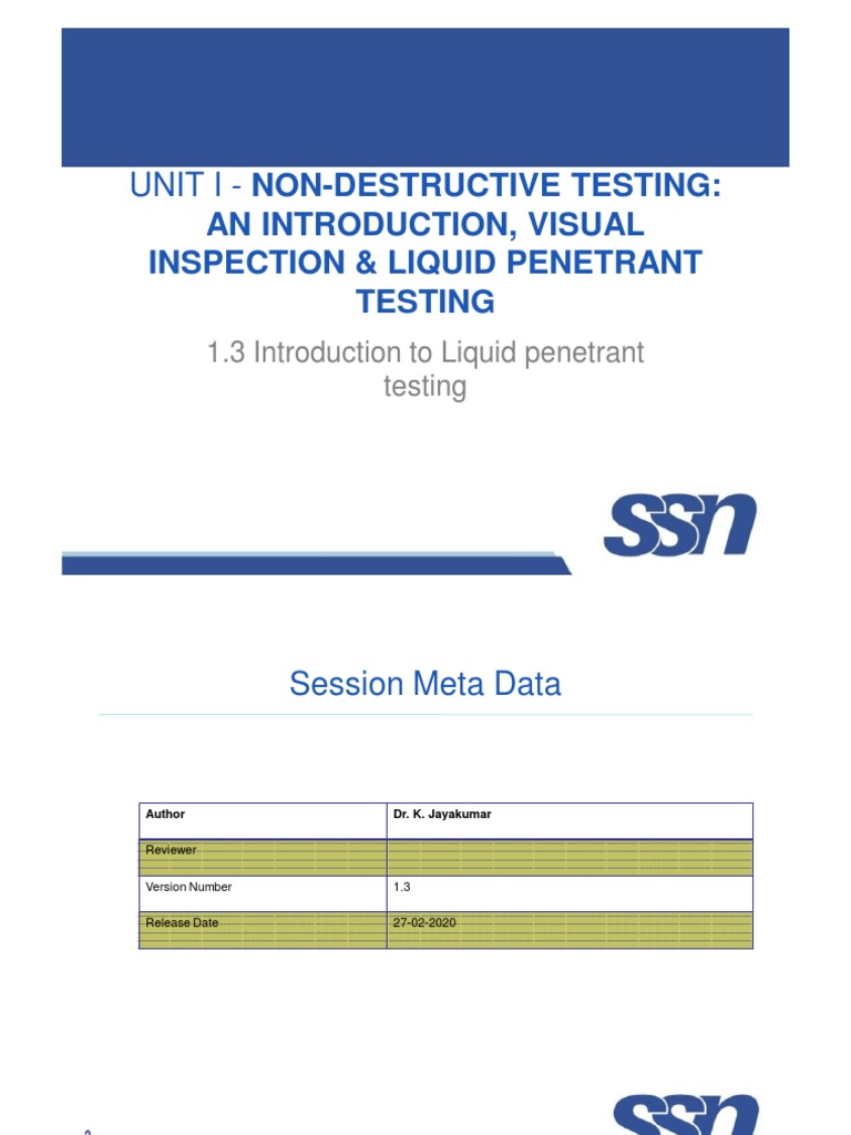 Unit I - Non-Destructive Testing:: An Introduction, Visual Inspection ...