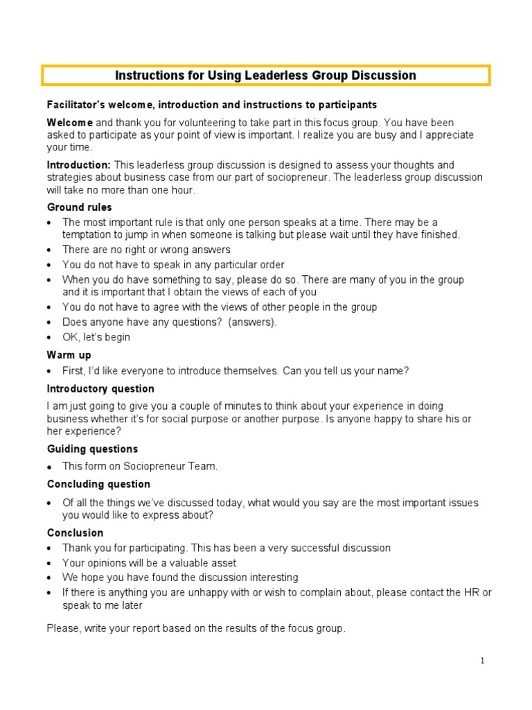 Instructions For Using Leaderless Group Discussion | PDF | Focus Group ...