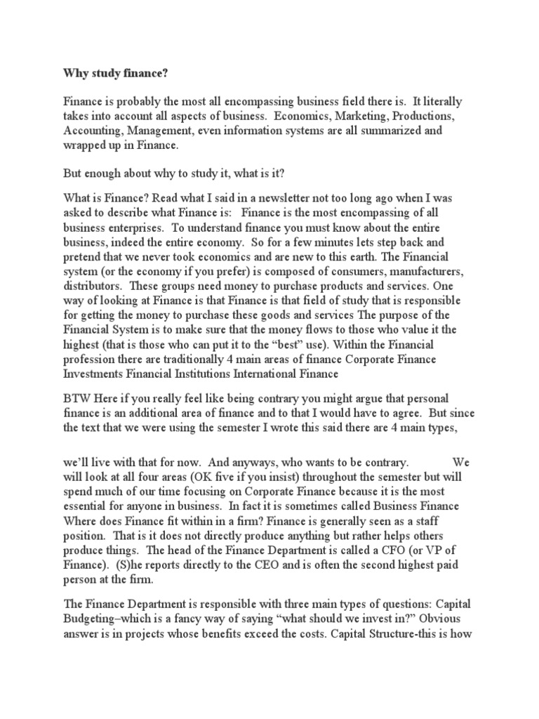 Why Study Finance | PDF | Money | Economies