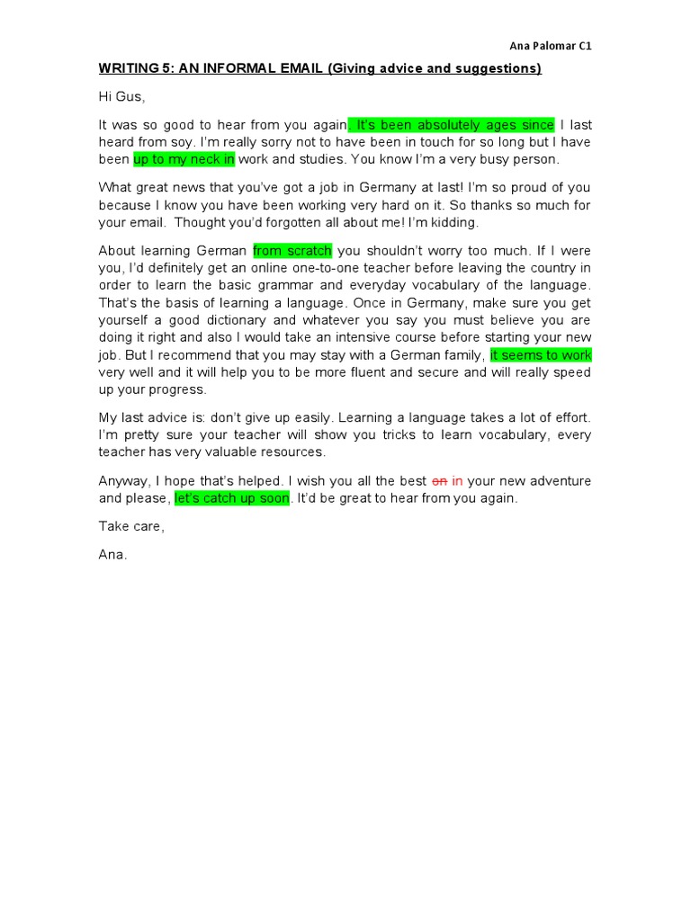 Writing C1: An Informal Email | PDF